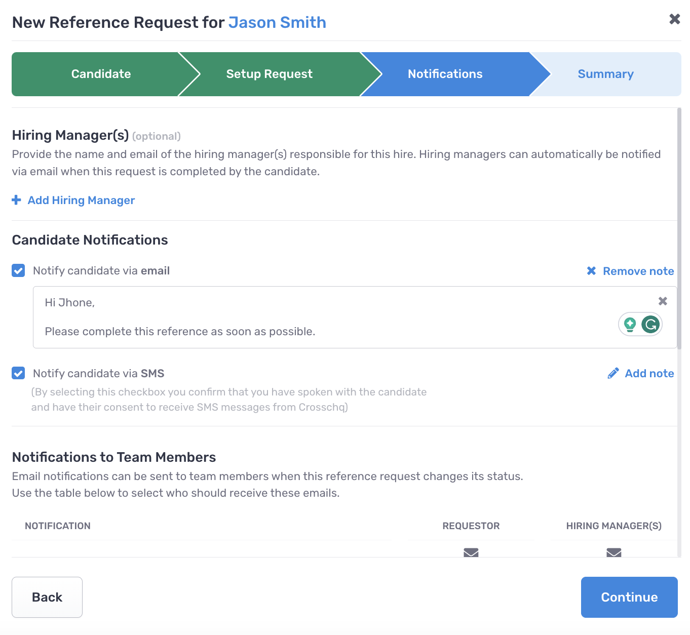 Requesting References from a Candidate